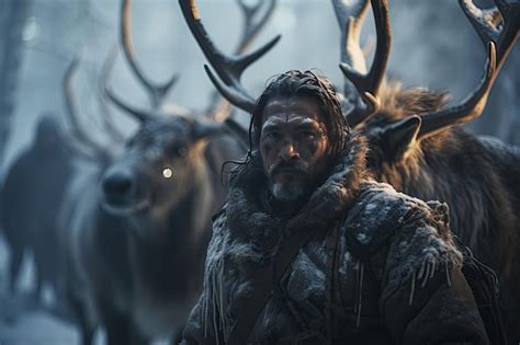 Premium Photo Sami People Herding Reindeer In A Snowy Traditional