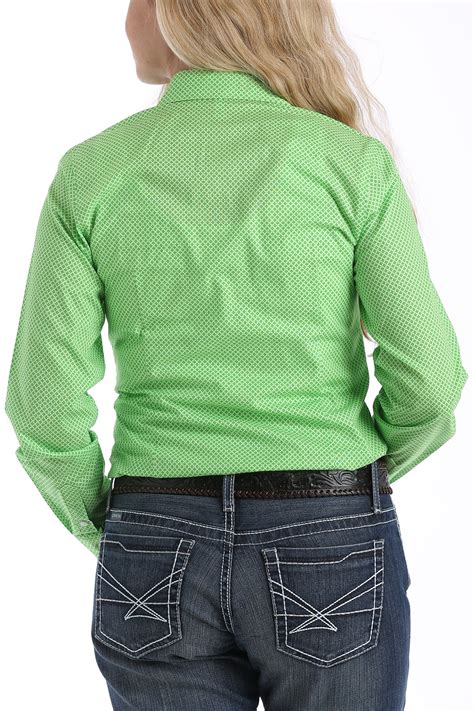 Cinch Jeans Womens Lime Green Printed Button Down Western Shirt