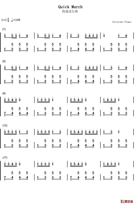快速进行曲钢琴简谱 数字双手 Fx齐瓦塔尔 简谱网