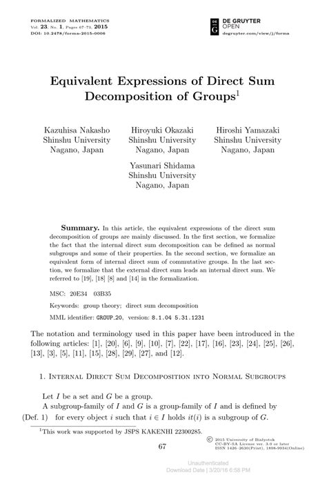 Pdf Equivalent Expressions Of Direct Sum Decomposition Of Groups1