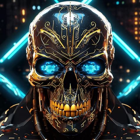 Premium Ai Image Artificial Intelligence Skull In Cyberpunk Style