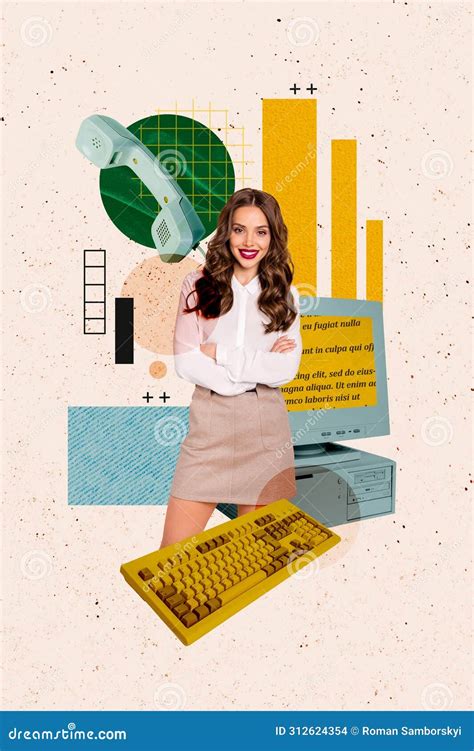 Collage Realistic Photo Image Of Successful Confident Woman With Folded