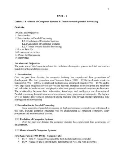 1 Unit 1 Lesson 1 Evolution Of Computer Systems And Trends