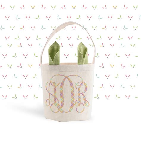Plaid Monogram Easter Bag Pink Green Blue Bunny Ears Easter Basket