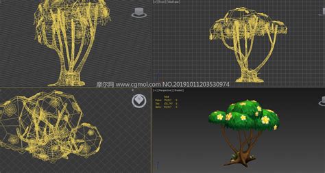 可爱漂亮的Q版卡通树游戏3D模型 树木模型 植物模型 3d模型下载 3D模型网 maya模型免费下载 摩尔网