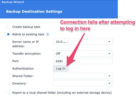 Hyper Backup Shows Failed To Connect To The Backup Destination When