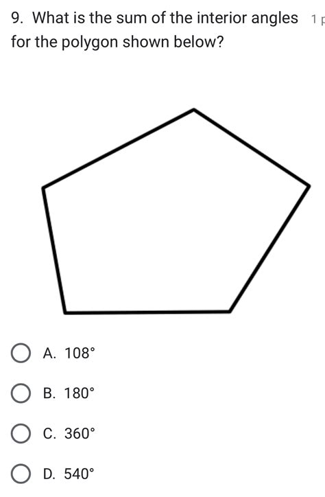 solved 9 what is the sum of the interior angles 1 for the polygon