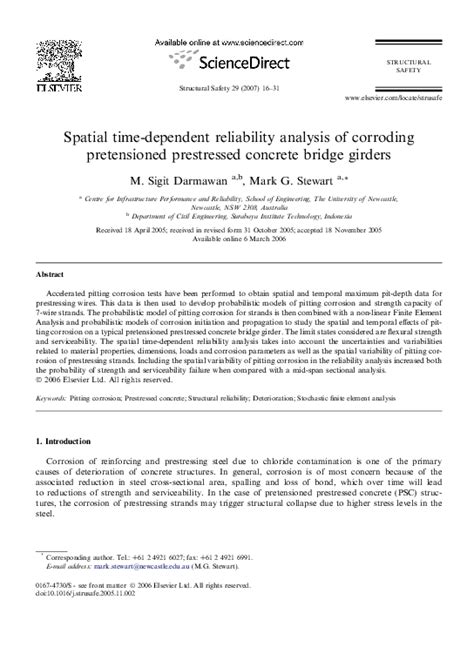 Pdf Spatial Time Dependent Reliability Analysis Of Corroding Pretensioned Prestressed Concrete