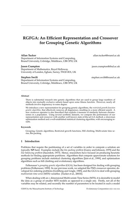 Pdf Rgfga An Efficient Representation And Crossover For Grouping