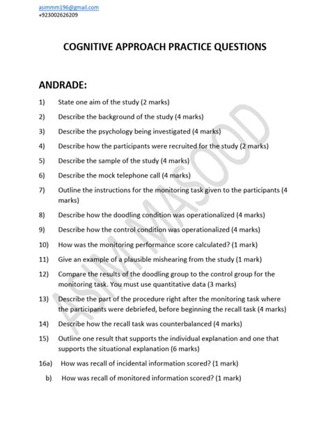 Cognitive Approach Practice Questions Pdf Validity Statistics Cognitive Science