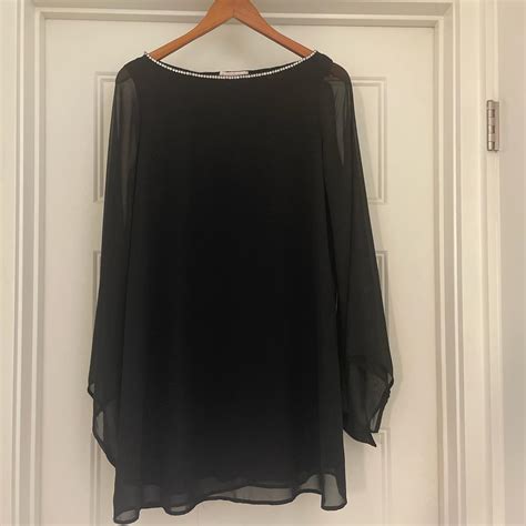 Elegant Black Dress With Detailing Around Neckline Depop