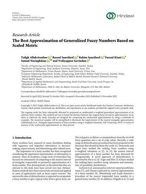 PDF The Best Approximation Of Generalized Fuzzy Numbers Based On Scaled Metric