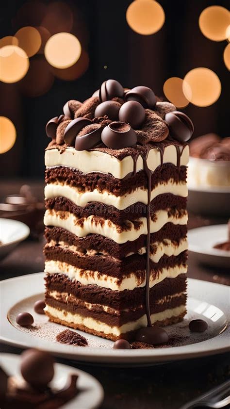 Sweet Dessert Different Layers Of Chocolate Tiramisu Cream Cookie