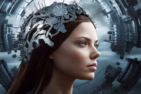 Premium Ai Image Woman Head Digital Technology Helmet Futuristic