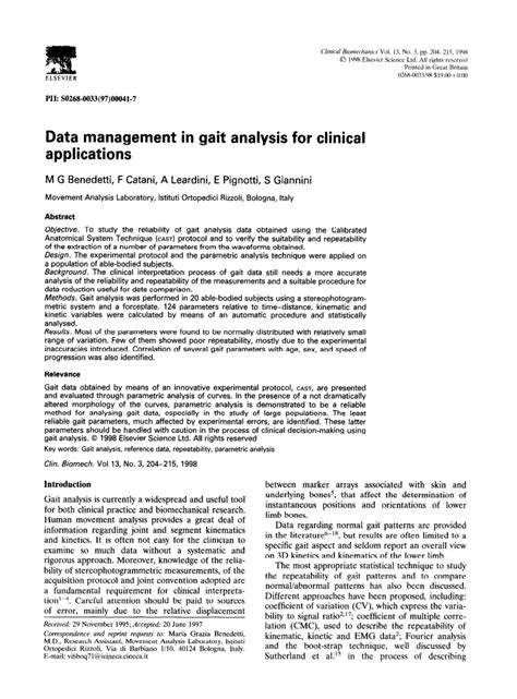 Pdf Management In Gait Analysis For Clinical Applications