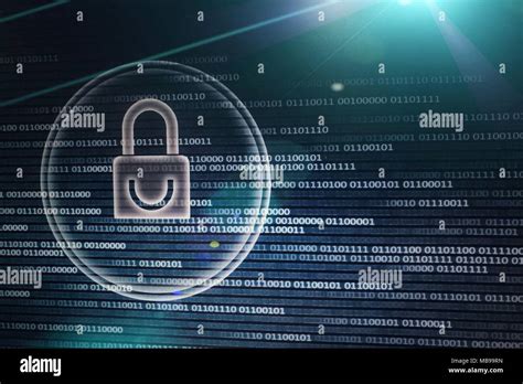 White Graphic Symbol Of A Padlock On Binary Computer Display Computer