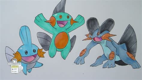 How To Draw Pokemon No 258 Mudkip No 259 Marshtomp No 260 Swampert Youtube