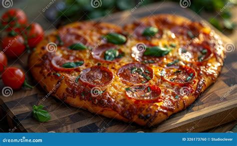 Delicious Pepperoni Pizza With Fresh Basil Generative Ai Stock