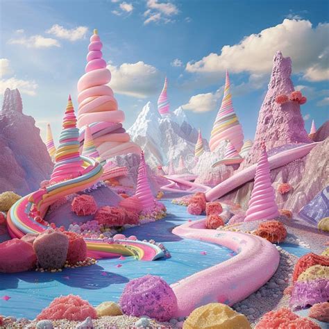 Candy Land Fantasy A Surreal Landscape With A Candy Volcano Stock Illustration Illustration Of