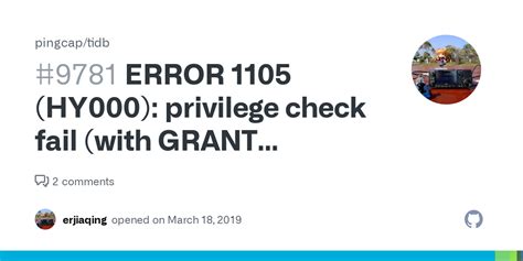 Error 1105 Hy000 Privilege Check Fail With Grant Option Set