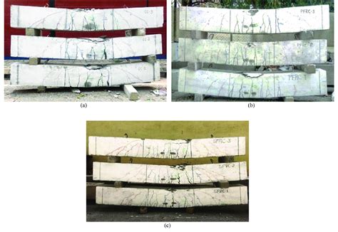 cracking pattern of beam specimens a controlled concrete b