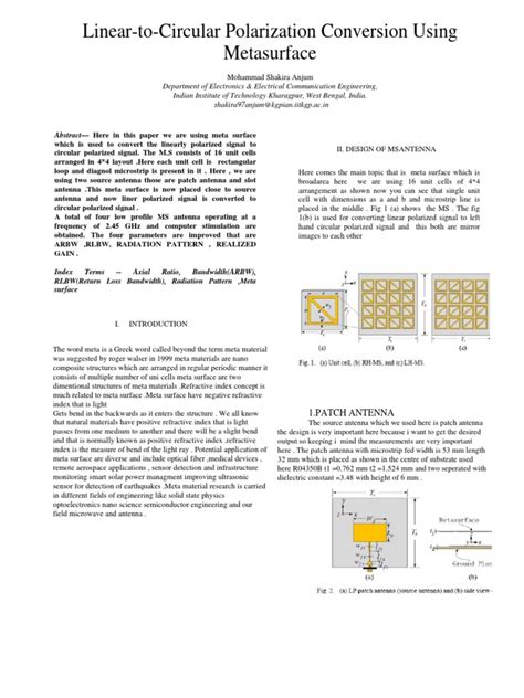 Linear To Circular Polarization Conversion Using Metasurface Pdf Antenna Radio