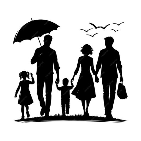 Silueta De Família Caminhando Família Segurando As Mãos Vetor Em Fundo