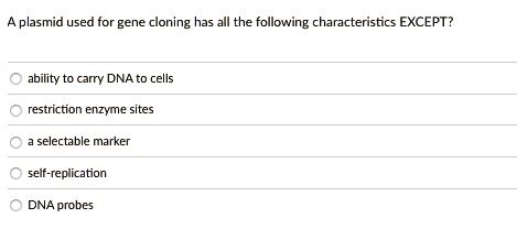 SOLVED Plasmid Used For Gene Cloning Has All The Following