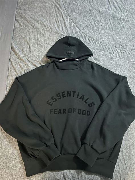 Fear Of God Fear Of God Essentials Jet Black Arch Logo Hoodie Grailed
