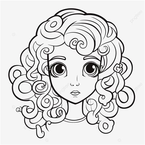 Desenho De Menina Bonita Cabelos Cacheados Coloração Esboço Vetor PNG