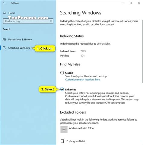 Turn On Or Off Enhanced Mode For Search Indexer In Windows 10 Tutorials