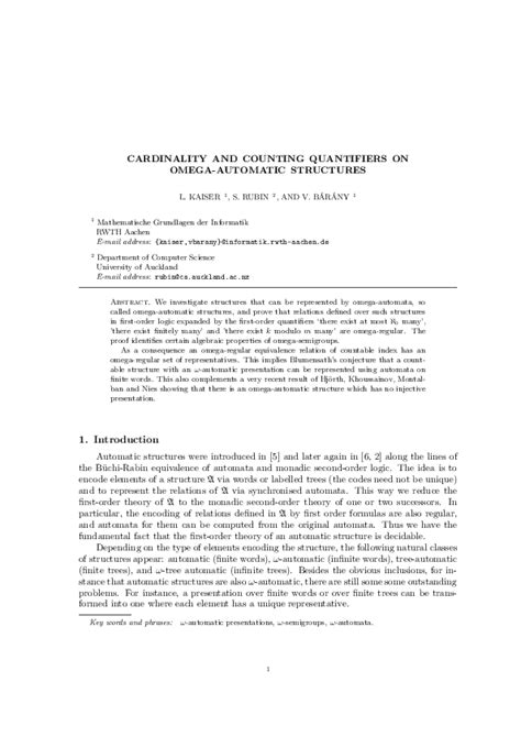 Pdf Cardinality And Counting Quantifiers On Omega Automatic Structures