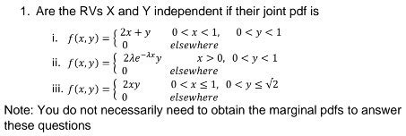 Probability Determining Independence Of Random Variables From Joint Pdf Mathematics Stack