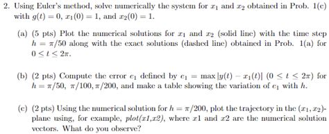 Using Euler S Method Solve Numerically The System Chegg