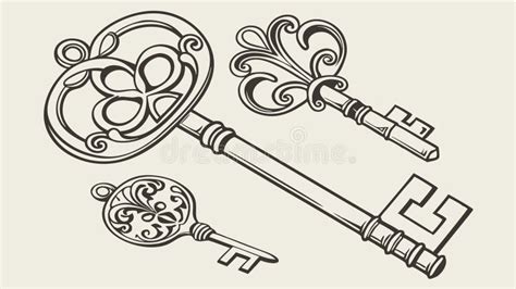 Antique Keys Set Vintage And Mystery Illustration Vector Design Generative Ai Stock Vector