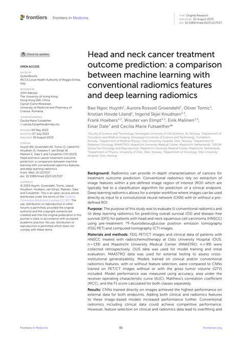 Pdf Head And Neck Cancer Treatment Outcome Prediction A Comparison