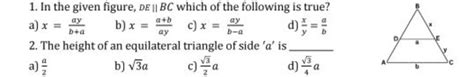 The Height Of An Equilateral Triangle Of Side A Is Filo