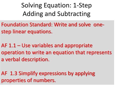 Solving One Step Equations Using Addition And Subtraction Powerpoint