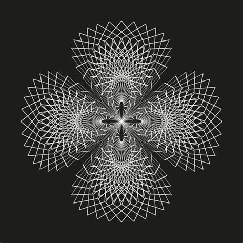 Mesh Flower Shape White Spiral Design Geometric Grid Vector Black Background Contrast Stock