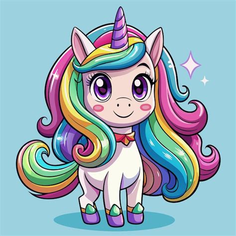 Adorable Cartoon Unicorn Girl With Happy Face And Rainbow Mane