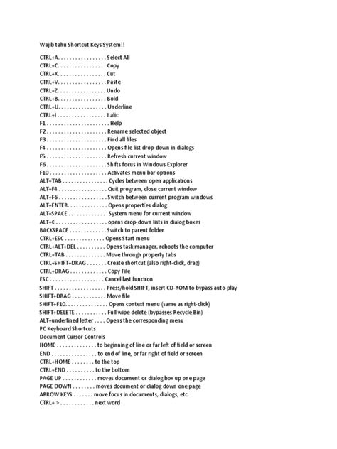 computer shortcut keys system pdf operating system families input