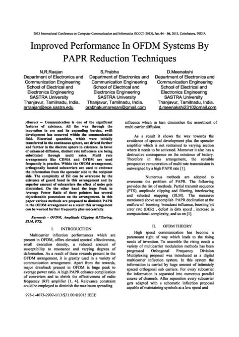 Pdf Improved Performance In Ofdm Systems By Papr Reduction Techniques