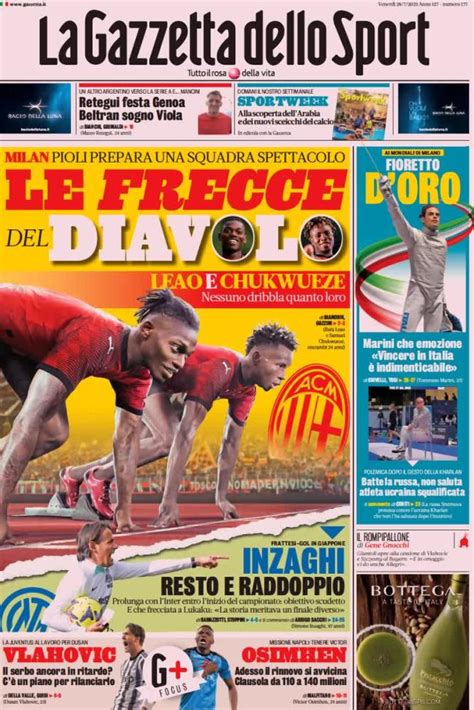 Prima Pagina Gazzetta “missione Napoli Trattenere Osimhen”