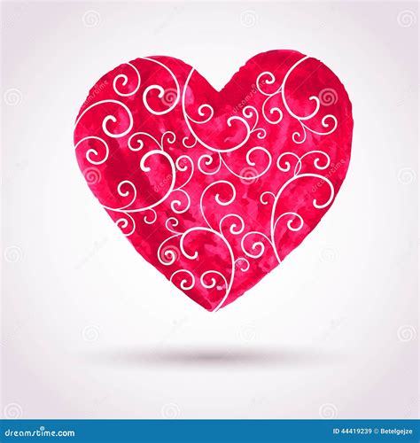Vintage Watercolor Lacy Heart Valentines Day Vector Card Background