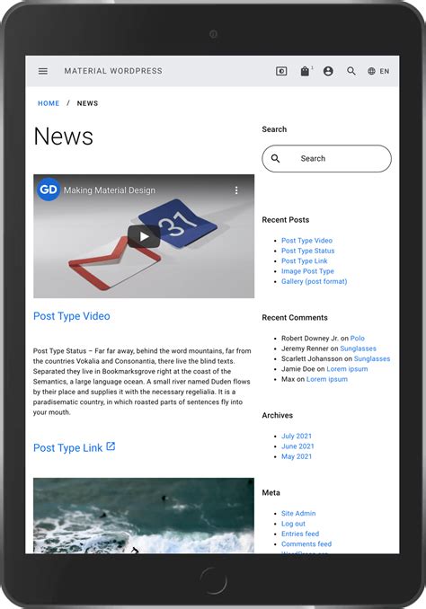 Top App Bar Material Wordpress