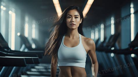 在健身房跑步机上运动的女生摄影图png格式图片下载熊猫办公