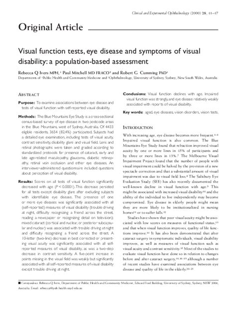 Pdf Visual Function Tests Eye Disease And Symptoms Of Visual Disability A Population Based