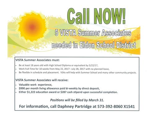 Vista Summer Associates Posting Eldon School District