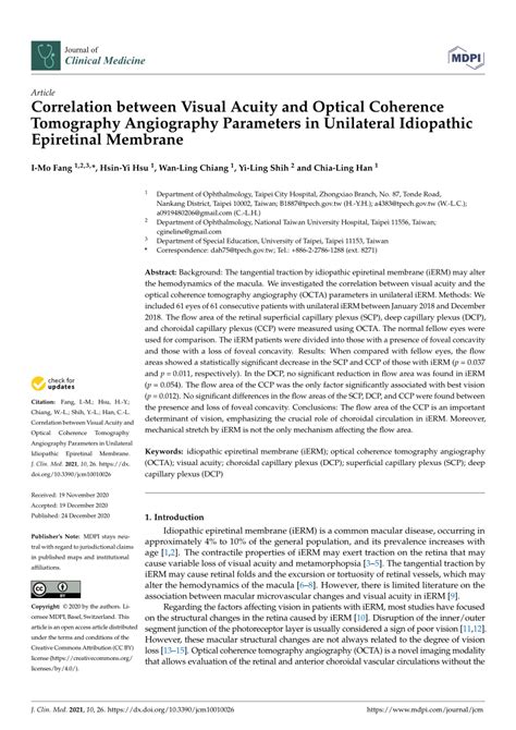 Pdf Correlation Between Visual Acuity And Optical Coherence Tomography Angiography Parameters