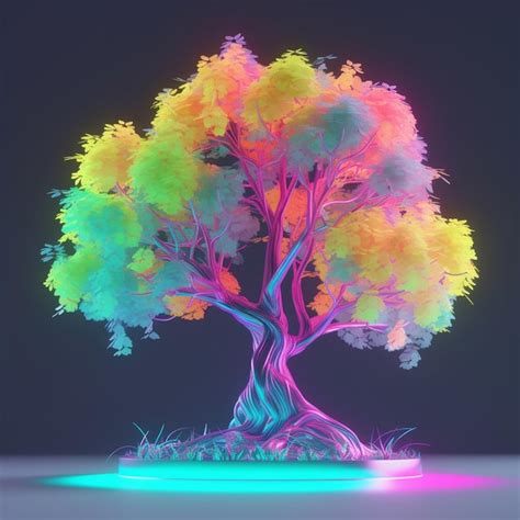 Premium Ai Image A Brightly Colored Tree With A Green Base And A Blue Base Generative Ai